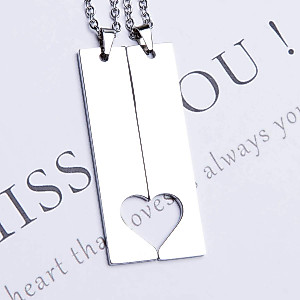 Fanery Sue 2PC Personalized Name Necklace Custom Engraved Matching Heart Puzzles Pendant Anniversary for Couples Best Friends