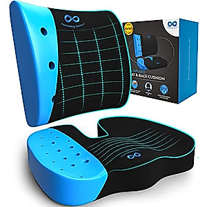 Everlasting Comfort Seat Cushion and Lumbar Support Pillow Combo - Chair Pads Reduce Tailbone Pressure and Improve Back Comfort - Gel Infused Memory Foam Chair Cushions for Home, Car, Travel