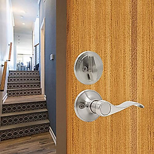 Probrico Single Cylinder Handleset leverset Lockset Adjustable Backset with Keyed Deadbolt Door Locks Satin Nickel, Exterior Entry Door Locks Hardware, Single Cylinder Deadbolt Handle Set Satin Nickel