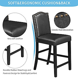 FIQHOME 5 Piece Counter Height Pub, Dining Set Marble Veneer Top Kitchen Bottom Shelf and 4 PU Leather Chair Table, Black+Gray