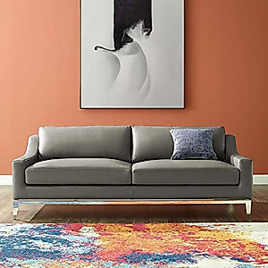 Modway Harness 83.5" Leather Sofa in Gray with Stainless Steel Base