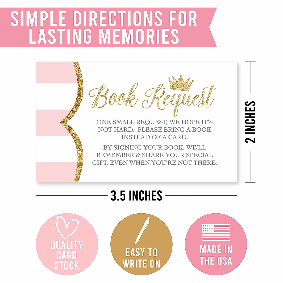 25 Book Request Baby Shower Guest Book Alternative - Princess Baby Shower Invitation Inserts, Books For Baby Shower Request Cards, Bring A Book Instead Of A Card, Baby Shower Book Request For Girls