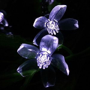 Cherry Flower Outdoor Solar String Lights, 33FT 10M 60Leds Fairy Blossom Christmas Lights Decorative Lighting for Indoor, Home, Garden, Patio, Lawn, Party and Holiday Decorations (White)