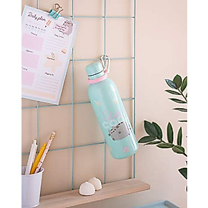 Grupo Erik Official Pusheen Water Bottle-Sports Bottle-500ml / 17OZ, Stainless Steel, Vacuum Insulated Water Bottle, Double Wall Reusable Water Bottle With Carabiner, BPA Free, Kawaii Water Bottle