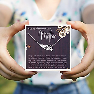 RareLove Sympathy Gifts for Loss of Mother,Bereavement Condolence Gifts,Remembrance Gifts,925 Sterling Silver Angel Wing Heart Pendant Necklace,Sorry for Your Loss Gift Memorial Gifts