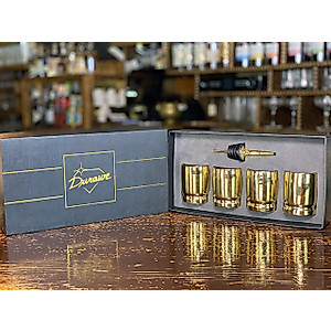 Durawe Company 50 Caliber Shot Glass, Set of 4 Ceramic Shot Glasses with Pourer, 50 Cal Bullet Casings Shaped Shot Glasses Great Gift Drinking Glass Set for Men, Luxury Gift Set