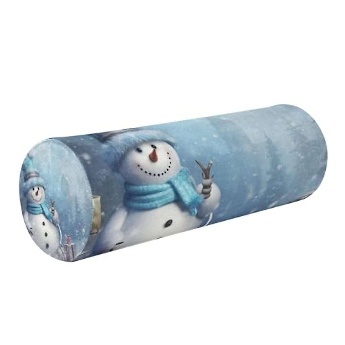 xigua Christmas Snowman Neck Roll Pillow for Neck Relief with Removable Washable Cover - Memory Foam Round Cylinder Bolster, Ergonomically Designed for Head, Neck, Back, and Legs