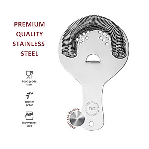 Derrison Bell Jigger and Hawthorne Strainer Bundle, Jigger with 0.5oz, 1oz, 1.5oz and 2oz Measuring Marks, Strainer with High Density Wire, Mirror Polished