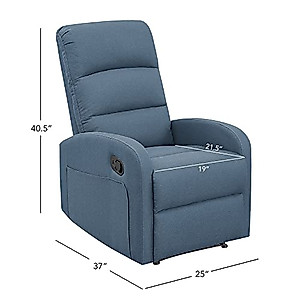 NewRidge Home Goods Charlotte Upholstered Manual Recliner, Denim Blue