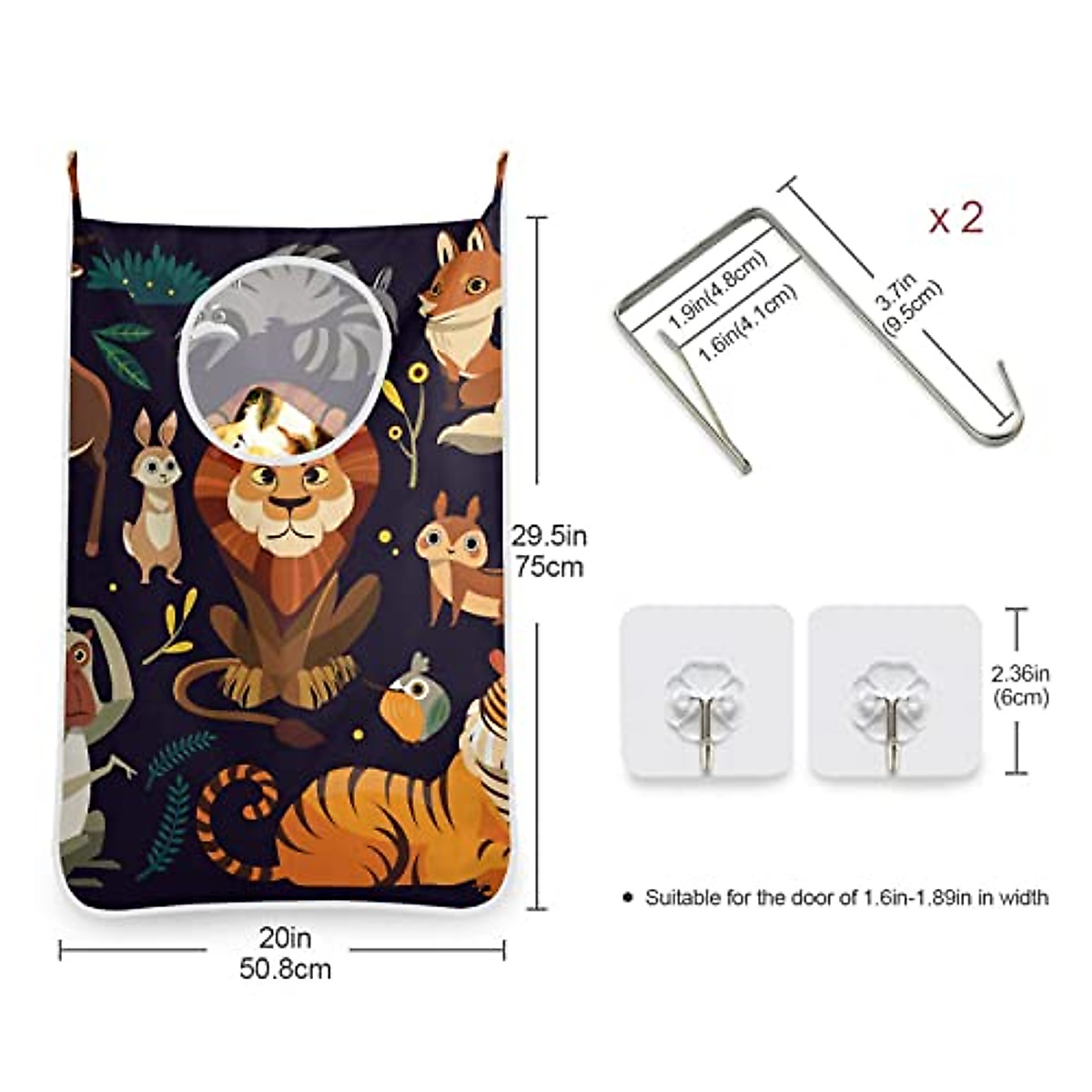Hanging Laundry Hamper Bag Animals Set Laundry Bag Basket Clothes Space Saving Wall Hanging Laundry Bag For Bedroom Bathroom Large Size, 2Pack