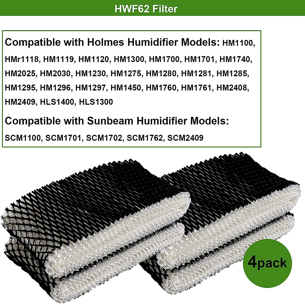 Lxiyu 4-Pack Humidifier Wicking Filter Compatible with Holmes HWF62 & HWF62CS, Filter A Replacement Parts HM1701, HM1761, HM1300,HM1100