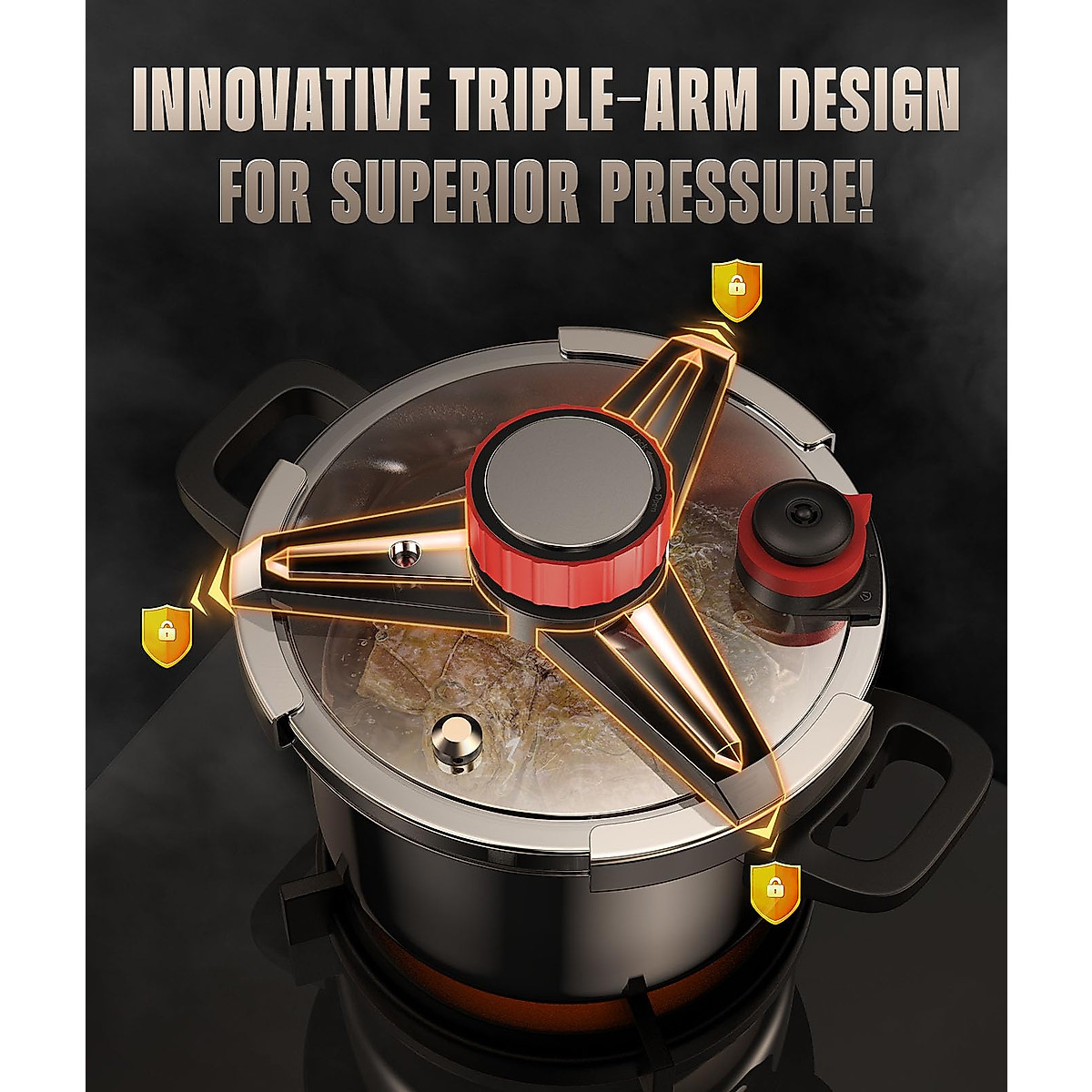 18/8 Stainless Steel Pressure Cooker 10 QT, [Save 70% Cooking Time] Olla De Presion with Food-Grade Body [One Hand Operation] Rotating Lock/Unlocking Lid System, Steam Rack Included