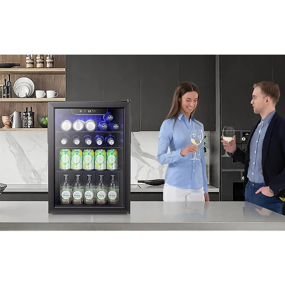 Xbeauty Beverage Refrigerator Cooler - 97CansMini Fridge Glass for Soda Beer or Wine double Glass Door Drink for Home and Bar,Adjust Temperature Freestanding Black Touch Control Panel,2.6Cu.Ft……