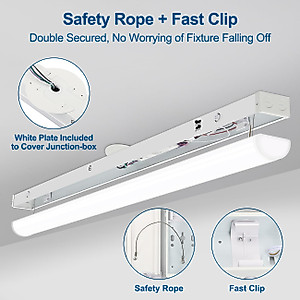 DAKASON 4FT LED Linear Light Fixture, 4 Foot LED Shop Lights 40/32/24W 35/40/5000K CCT Selectable, 4Feet Commercial Bay Lighting Fluorescent Tube Replacement for Office Garage 4 Pack