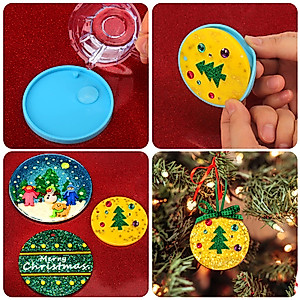 Juome Christmas Ornaments Resin Molds Silicone, 4 Pcs Round Shape Pendant Christmas Molds for Epoxy Resin, DIY Crafts Keychain Making Christmas Tree Decorations