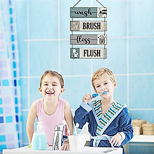 SAC SMARTEN ARTS Bathroom Wall Decor Rustic Bathroom Wall Art Funny Bathroom Wall Hanging Sign - Wash Brush Floss Flush - 4 Pieces Wood Bathroom Decorations for Wall 13.8 x 4 inch