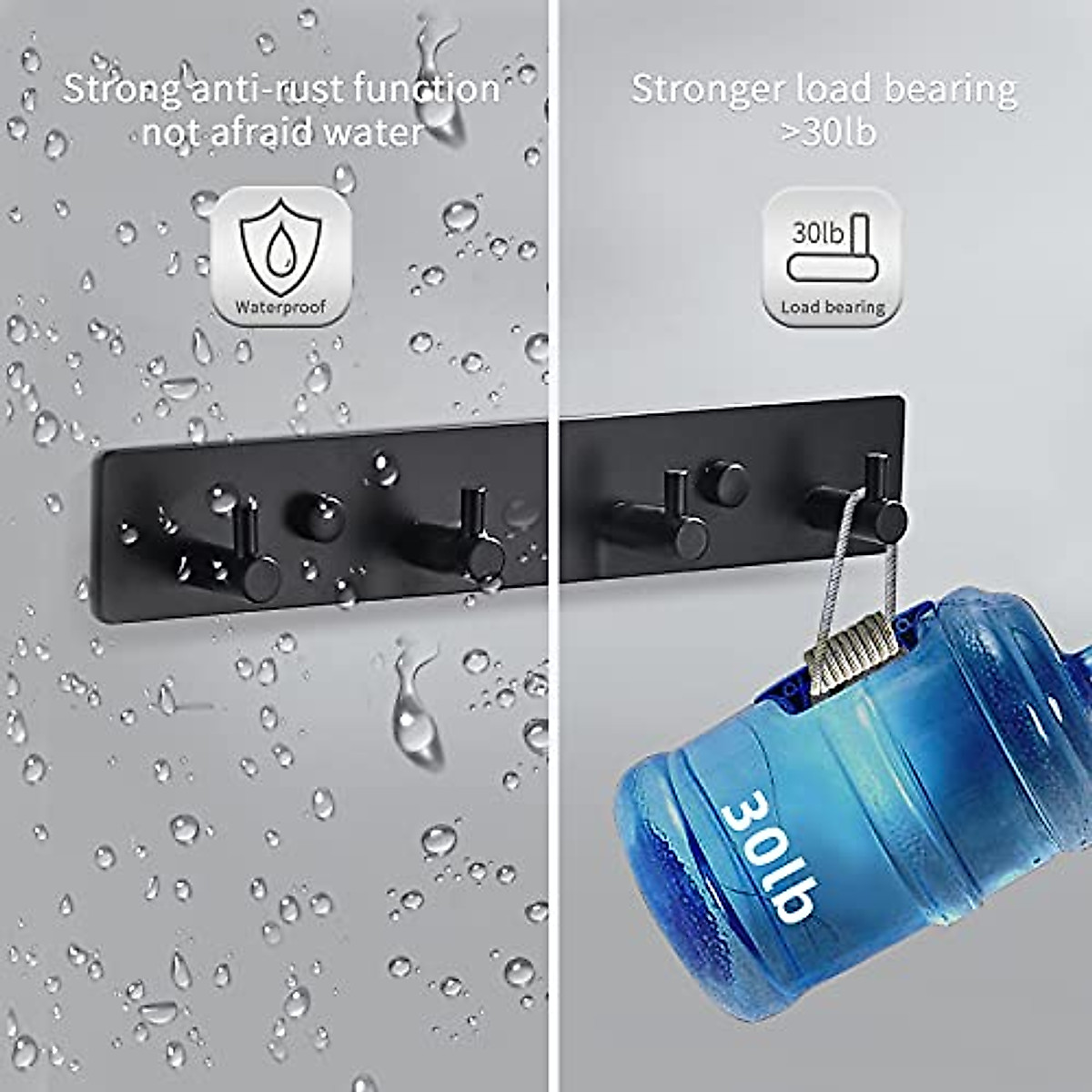 Black Coat Rack Wall Mounted - with 4 Hanging Hooks Stainless Steel Heavy Duty Modern Design Hanger Coat Hook Towel Hook, Bedroom Bathroom Kitchen Entryway Storage Wall Organizer for Hat Key Robes