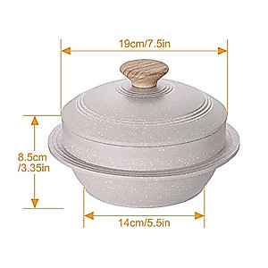 Bobikuke Korean Dutch Oven, Rice Pot, 7.9 in Enameled Cast Iron Pot with Lid, Korean Stone Bowl for Induction Cooktop, White