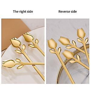 SGVRPVZ Gold Tulip/Rose Handle 12-Pcs Mini Coffee Spoons Set - 6" Stainless Steel for Espresso, Tea, Dessert - Ideal for Demitasse & Small Servings