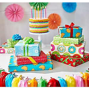 American Greetings Reversible All Occasion and Birthday Wrapping Paper, Punny Food (3 Rolls, 120 sq. ft.)
