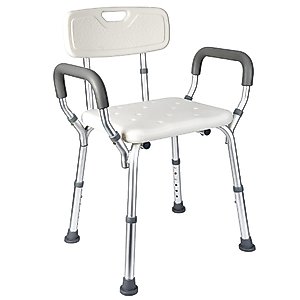 IDEALHOUSE Shower Seat, Adjustable Height Shower Chair, with Padded Armrests and Back, Inside Shower Seat Support 350 Lb Capacity, Slip Resistant Shower Seat for Bathtub