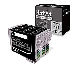 NoahArk 3 Packs T125 Remanufactured Ink Cartridge Replacement for Epson 125 use for Epson Stylus NX125 NX127 NX230 NX420 NX530 NX625 Workforce 320 323 325 520 Printer (3 Black)
