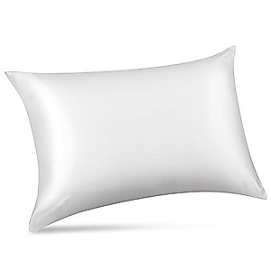 ALASKA BEAR Silk Pillowcase Cover for Hair and Skin, 100% Mulberry Silk Pillow Cases Queen Size for Bliss Sleep with Random Scrunchy Gift Set Better Than Poly Satin, Zipper Closure, 1pc, Cool White