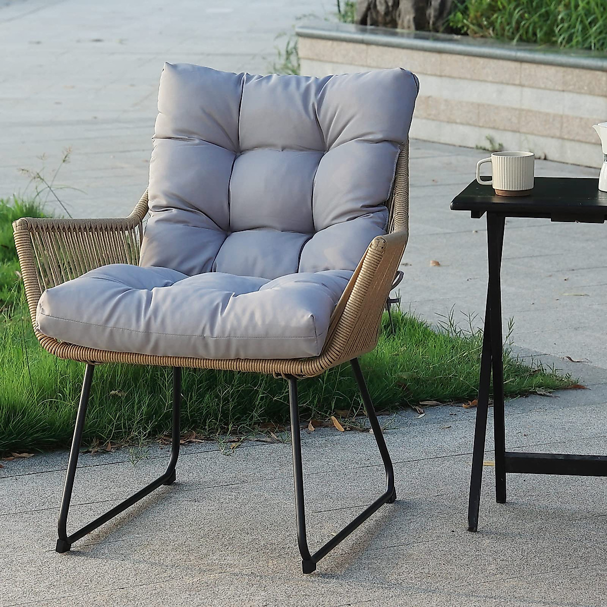 Tiita Outdoor/Indoor Seat/Back Chair Cushion with Ties All Weather Chair Cushion Lounge Chair Cushions Deep Seat Patio Cushions Wicker Seat Cushion for Outdoor Furniture （Grey, 42x21 inch）