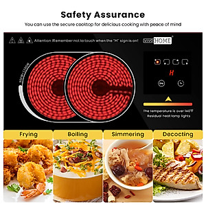 VIVOHOME 29 Inch 4 Burner 7400W Electric Radiant Cooktop with 5 Heating Level and 90-min Timer, Black