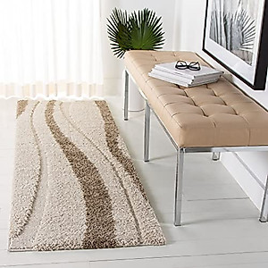 SAFAVIEH Florida Shag Collection 4' x 6' Dark Brown / Beige SG451 Abstract Stripe Non-Shedding Living Room Bedroom Dining Room Entryway Plush 1.2-inch Thick Area Rug
