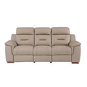 Blackjack Furniture Walker Leather Match Upholstered Reclining Living Room Sofa, Beige
