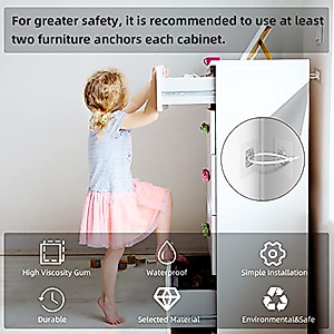 20 Pack Anti Tip Furniture Anchors No Drill, Baby Proofing Furniture Wall Anchor Straps, Adhesive Cabinet Safety Wall Anchors, Furniture Safety Straps for Bookcase Cabinet Drawer Dresser Shoe Shelf