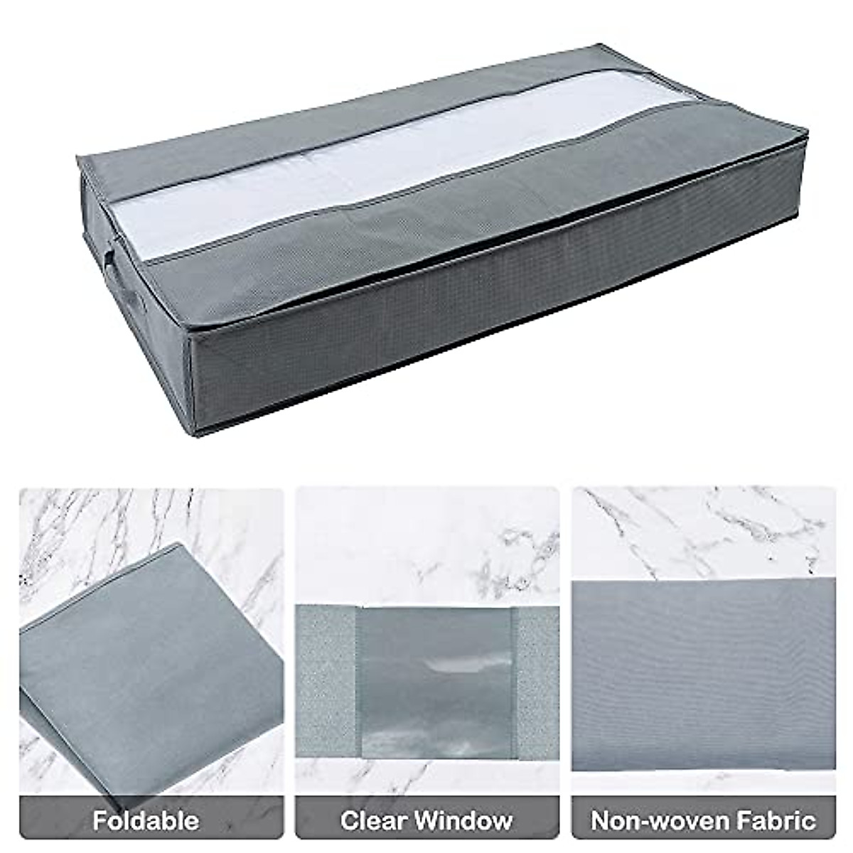 ijnbfe Large Under Bed Storage Bag ,2 Pack Foldable King Size Thick Breathable Underbed Clothes Bags with Clear Window,Underbed for Clothing Duvet Comforters ,Blankets ,Pillows(40x20x6 In)