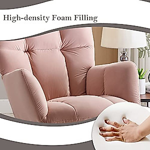 Nursery Rocking Chair for Baby, Indoor Velvet Fabric Nursing Chair, Modern Upholstered Glider Rocker Armchair with High Backrest for Bedroom Office Living Room (Light Pink)