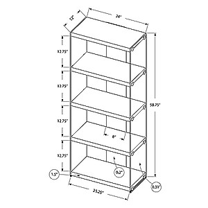 Monarch Specialties Bookcase - 5-Shelf Etagere Bookcase - Contemporary Look with Tempered Glass Frame Bookshelf - 60"H (Dark Taupe)