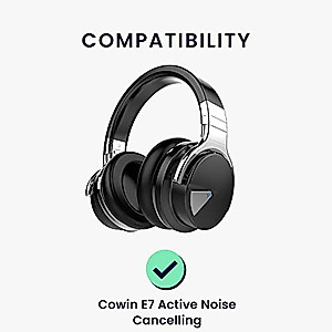 kwmobile Ear Pads Compatible with Cowin E7 Active Noise Cancelling Earpads - 2X Replacement for Headphones - Black