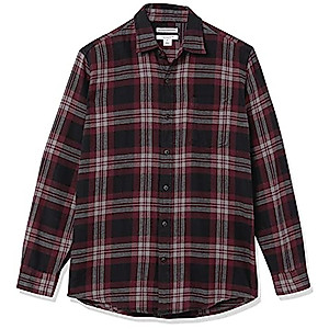 Amazon Essentials Men's Long-Sleeve Flannel Shirt (Available in Big & Tall), Black/Burgundy, Plaid, X-Large