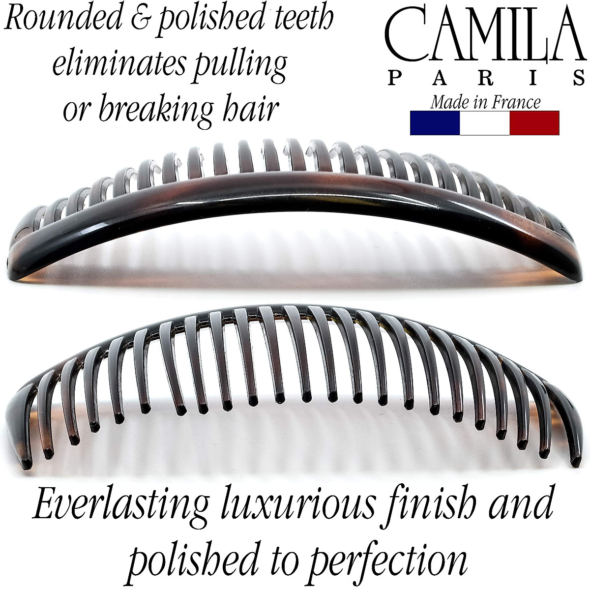 Camila Paris AD66/2 French Side Comb Large Curved Tortoiseshell Hair Combs for Women Fine Hair, 4 Inch Strong Hold Hair Comb for Women Bun Chignon Up-Do Styling Girls Hair Accessories, Made in France