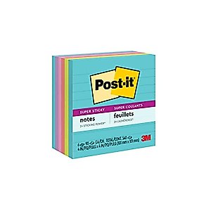 Post-it Super Sticky Notes, 4x4 in, 6 Pads, 2x the Sticking Power, Supernova Neons, Bright Colors, Recyclable (675-6SSMIA)