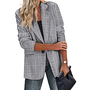 Zeagoo Casual Blazer for Women Plaid Blazer Jackets Suit Boyfriend Button Front Blazer