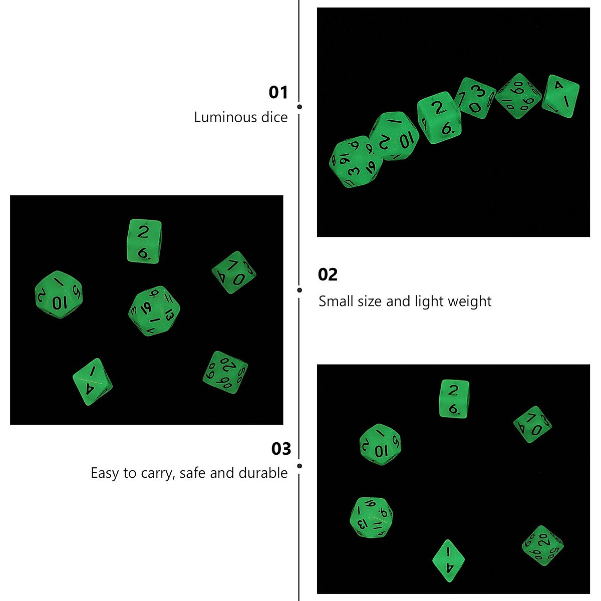 Uonlytech 7pcs Glow Mini Dice, 10mm Polyhedral Dice Glow in The Dark Luminous Dice Set for Playing Tabletop Roleplay Games (Pink)