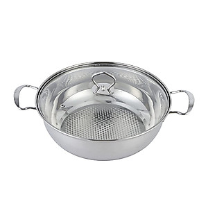 cabilock Stir Fry Pan 26cm Shallow Soup Pot with See Through Lid Safe Stainless Steel Pot Food Grade Heavy Duty Stock Pot Hot Pot Cookware Chinese Induction Shabu Pot