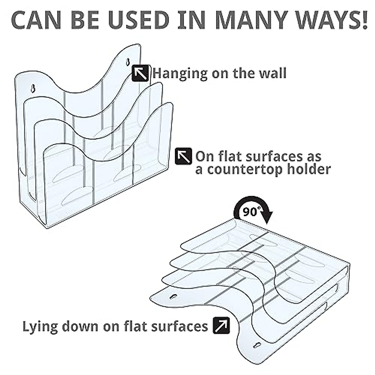 Azar Displays 250099 Three Tier File and Brochure Desktop Wall Organizer Holder with Dividers brochure display stand acrylic file holder, Clear