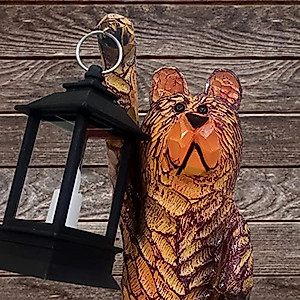 Carved Bear Chainsaw Carving with Lantern, Resin Lantern Bear Sculpture Decoration Lamp, Home Welcome Bear Solar Powered LED Outdoor Decor Garden Light, Indoor Outdoor Decor (A)
