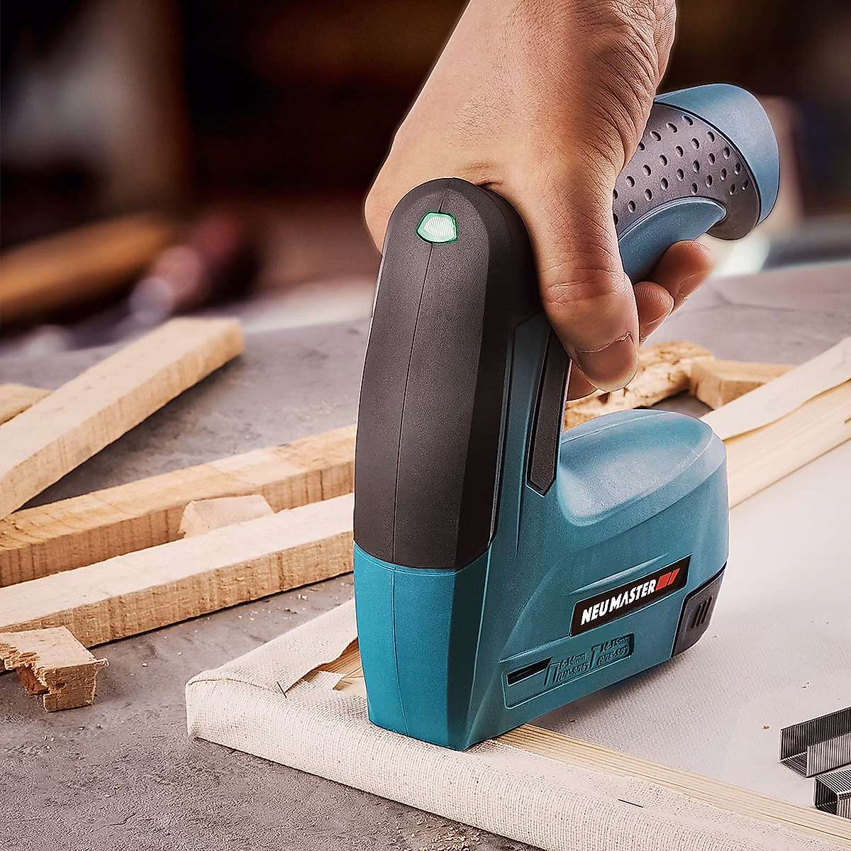 Cordless Staple Gun, NEU MASTER 2 in 1 Electric Brad Nailer/Stapler, 4V Power Stapler Tacker with USB Charger Cable, 3000pcs Staples and 500pcs Nails for Upholstery, Material Repair and Carpentry