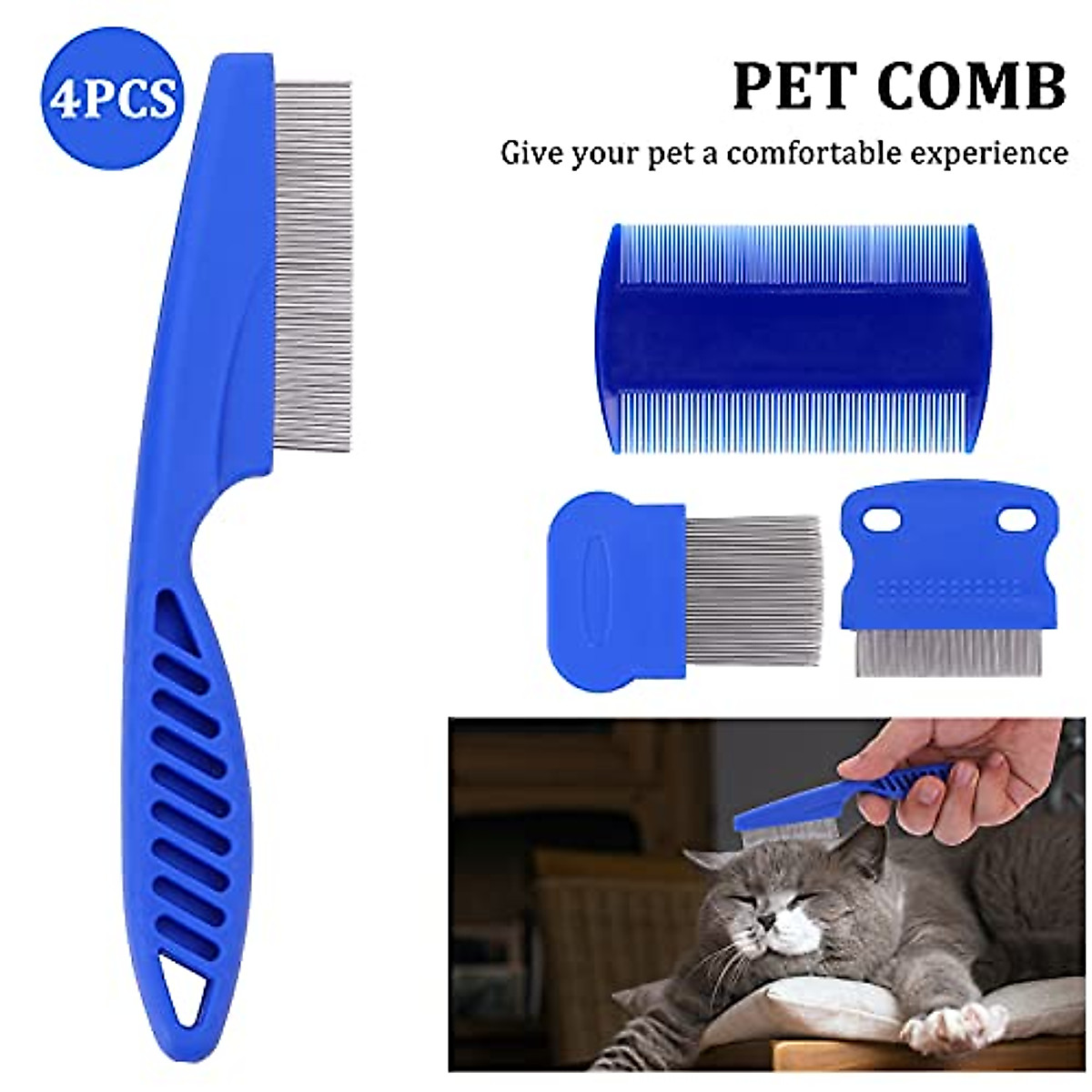 Molain Cat Dog Flea Comb, Pet Tear Stain Remover Comb Set Pet Dog Cat Grooming Comb (4 Pieces)