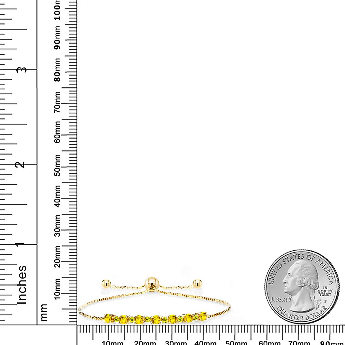 Gem Stone King 18K Yellow Gold Plated Silver Yellow Sapphire Canary Diamond Tennis Bracelet For Women (1.09 Cttw, Fully Adjustable Up to 9 Inch)