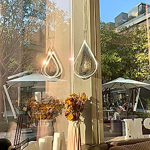 Jorontall Wind Spinner Stainless Steel 3D Flowing Light Effect Decoration for Outdoor Garden Hanging Decor Gifts 12“x 8“ Silver Water Drop-Shaped Spinners with 360° Rotating Hook