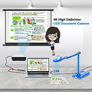 TreasLin USB Document Camera 10MP for Teachers, Remote Learning, Classroom Presentations, Art Classes Online Teaching with Multi Angle Rotation Adjustment LED Light