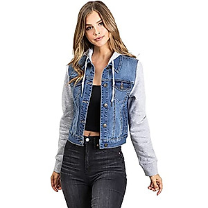 Wax Jeans Women's Juniors Hoodie Denim Jacket, Medium, Light Denim